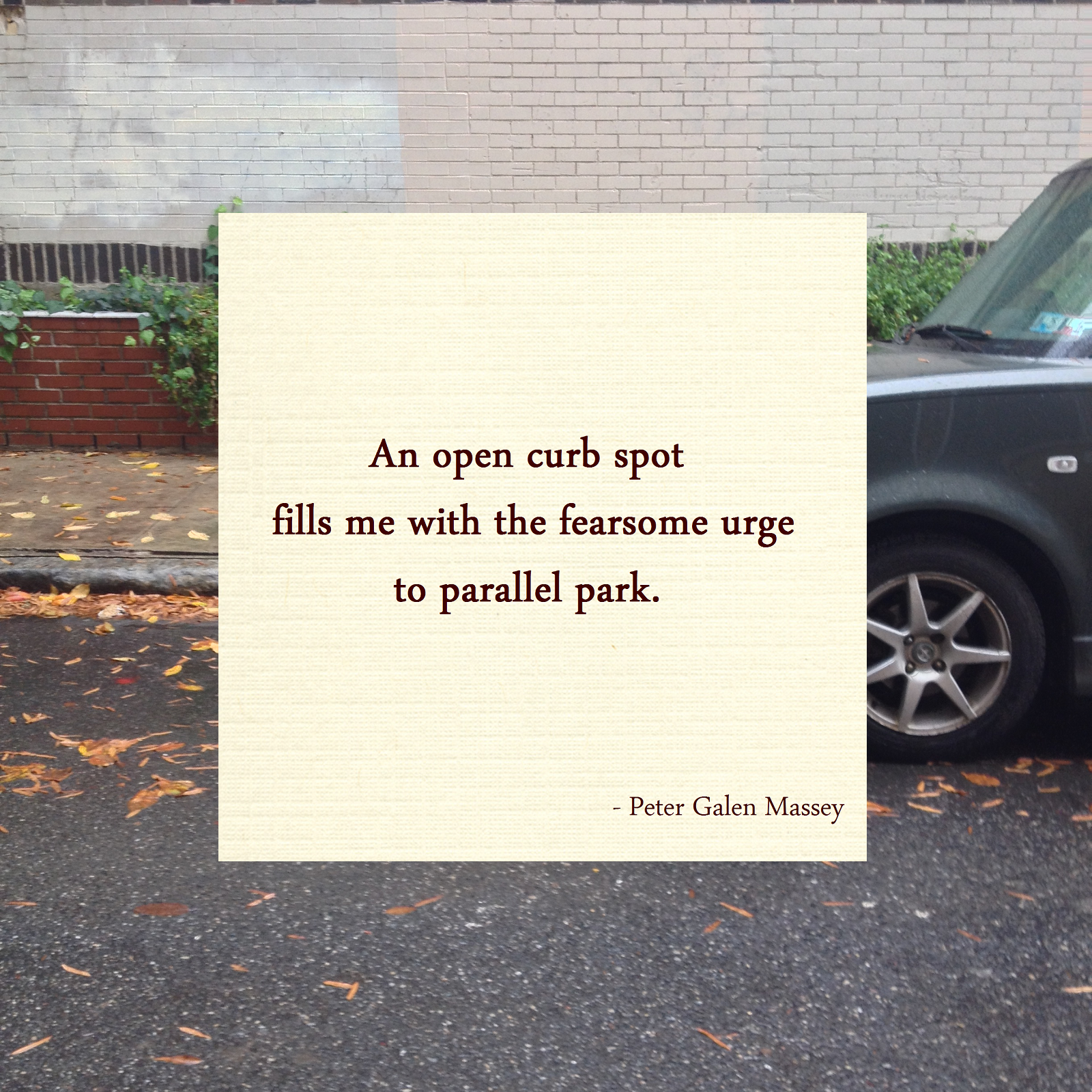 Haiku Poem | “the fearsome urge to parallel park” | Peter Galen Massey